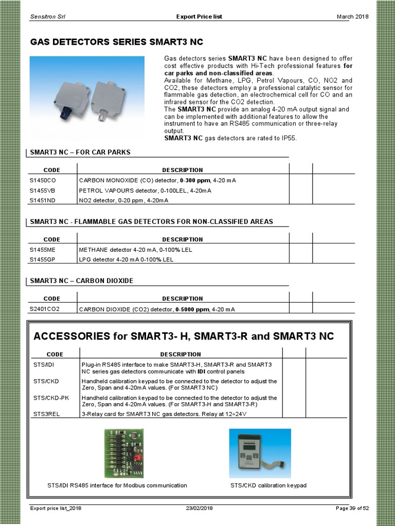 Gas Detectors Series Smart3 NC: Accessories For Smart3-H, Smart3-R and ...
