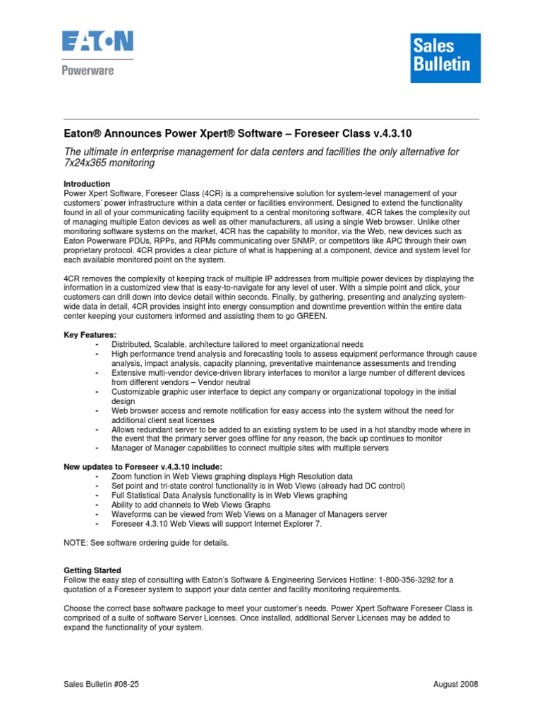 Eaton® Announces Power Xpert® Software - Foreseer Class v.4.3.10 | PDF ...