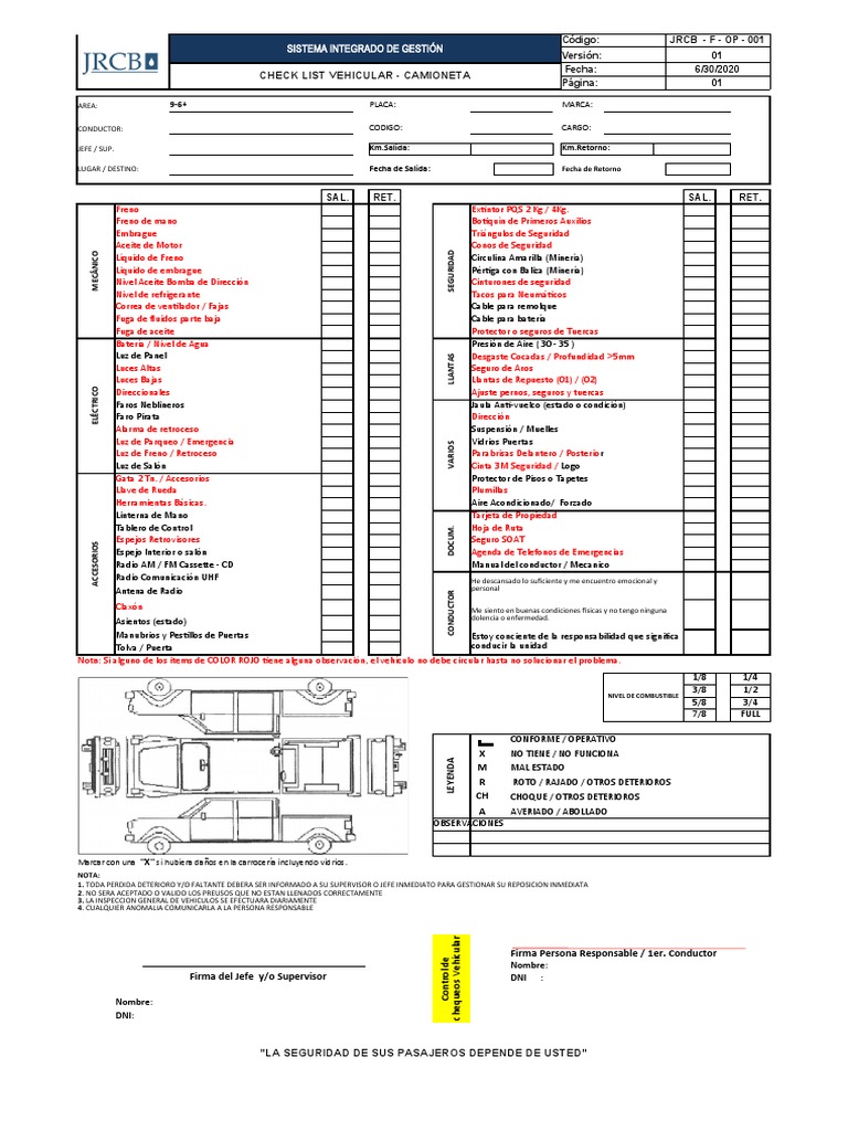 Formato de Check List Vehicular | PDF | Vehículos | Tecnologías ...