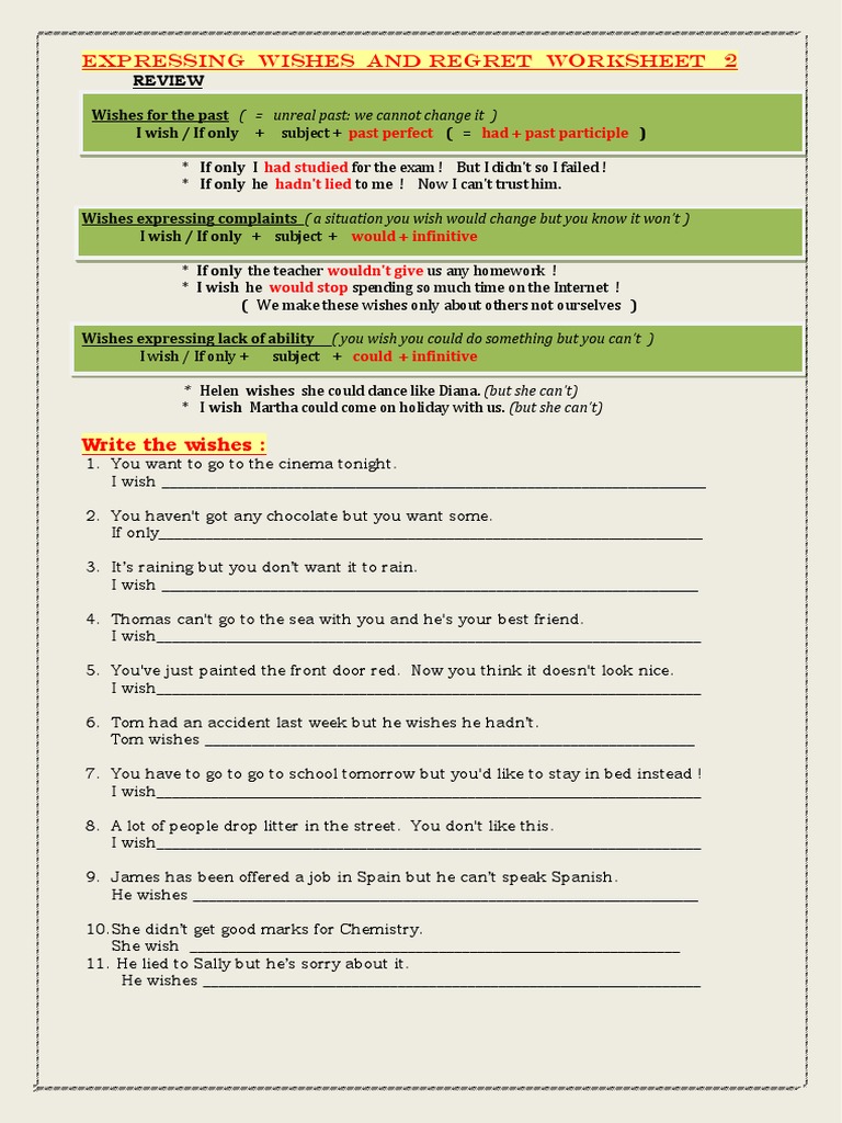 Fisa Expressing Wishes and Regrets | PDF | Language Arts & Discipline