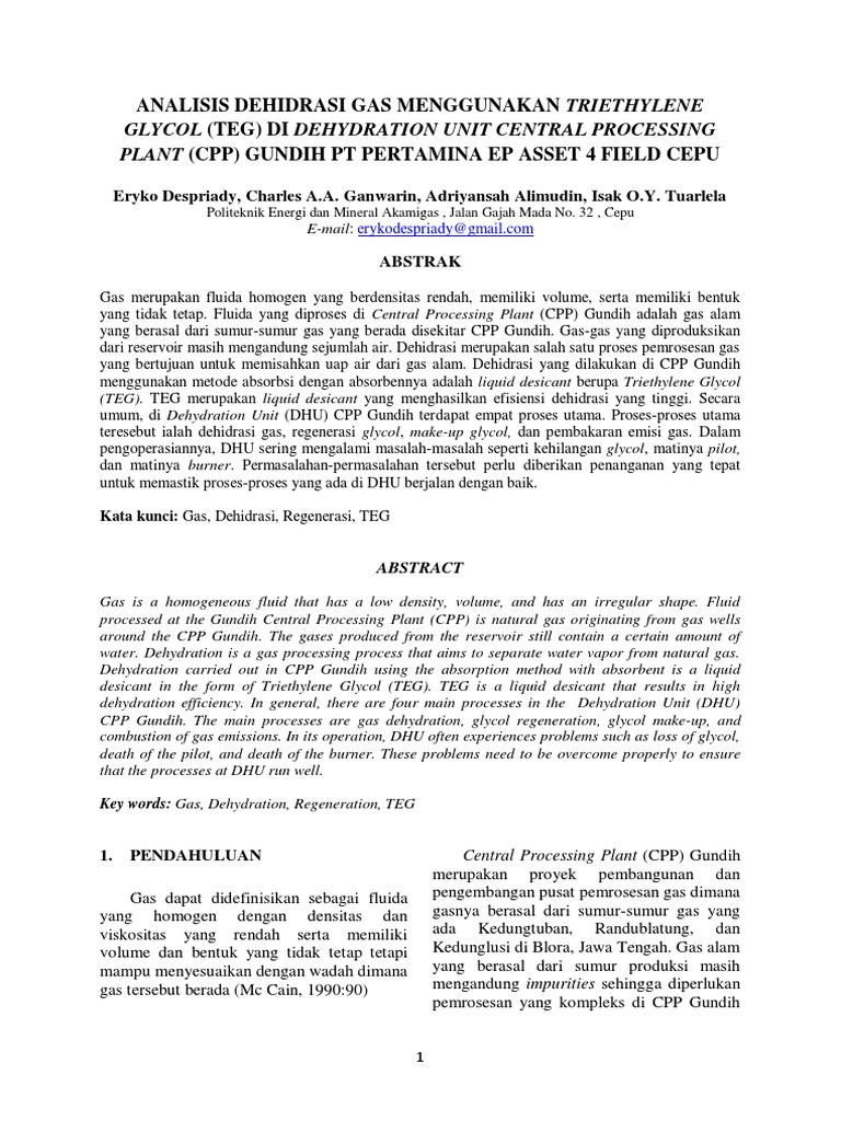 Analisis Dehidrasi Gas di DHU CPP Gundih | PDF | Sains & Matematika ...