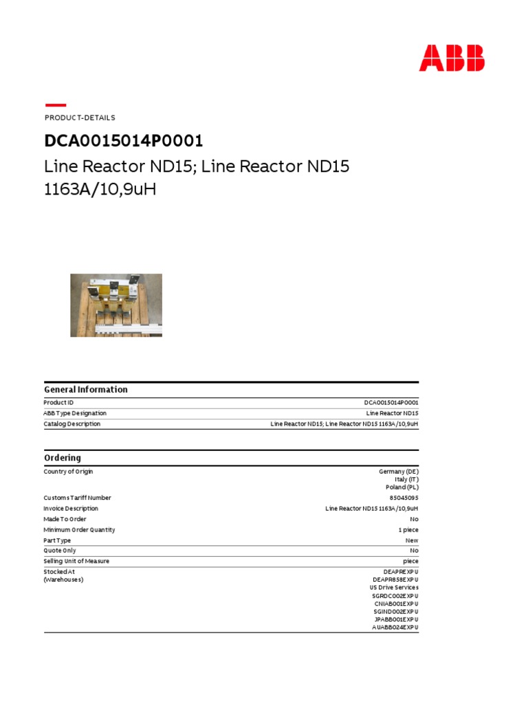 DCA0015014P0001: Line Reactor ND15 Line Reactor ND15 1163A/10,9uH | PDF ...