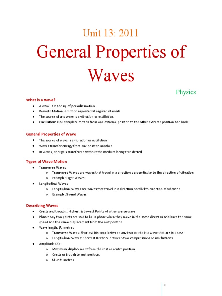 General Properties of Waves in Physics | PDF | Waves | Frequency
