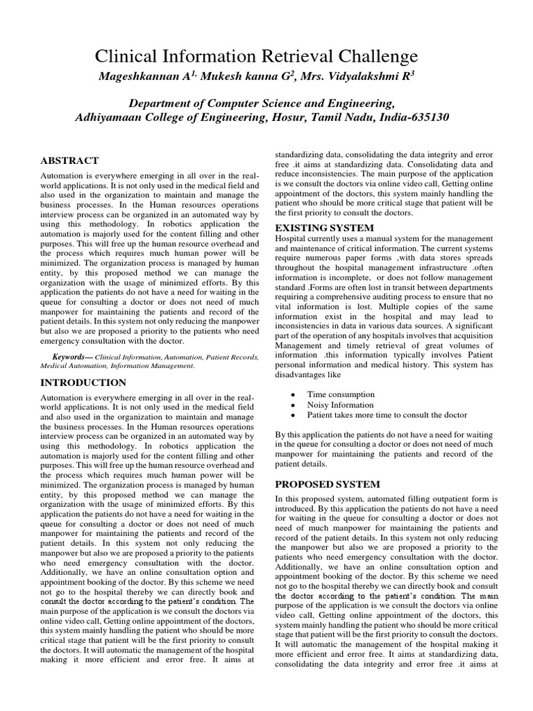 Clinical Information Retrieval Challenge | PDF | Patient | Hospital