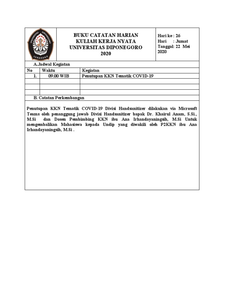 Logbook KKN Undip 2020 | PDF