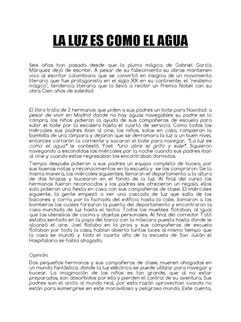 La Luz Es Como El Agua | PDF