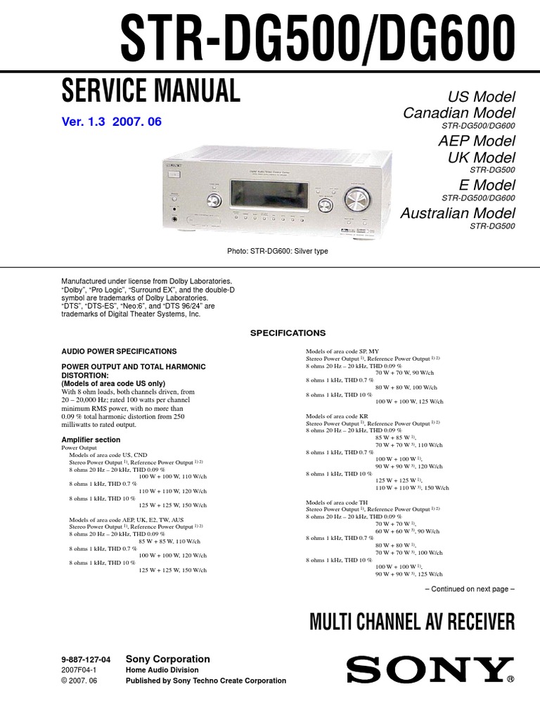 SONY STR-DG500 DG600 Ver.1.3 | PDF | Signal Processing | Sound
