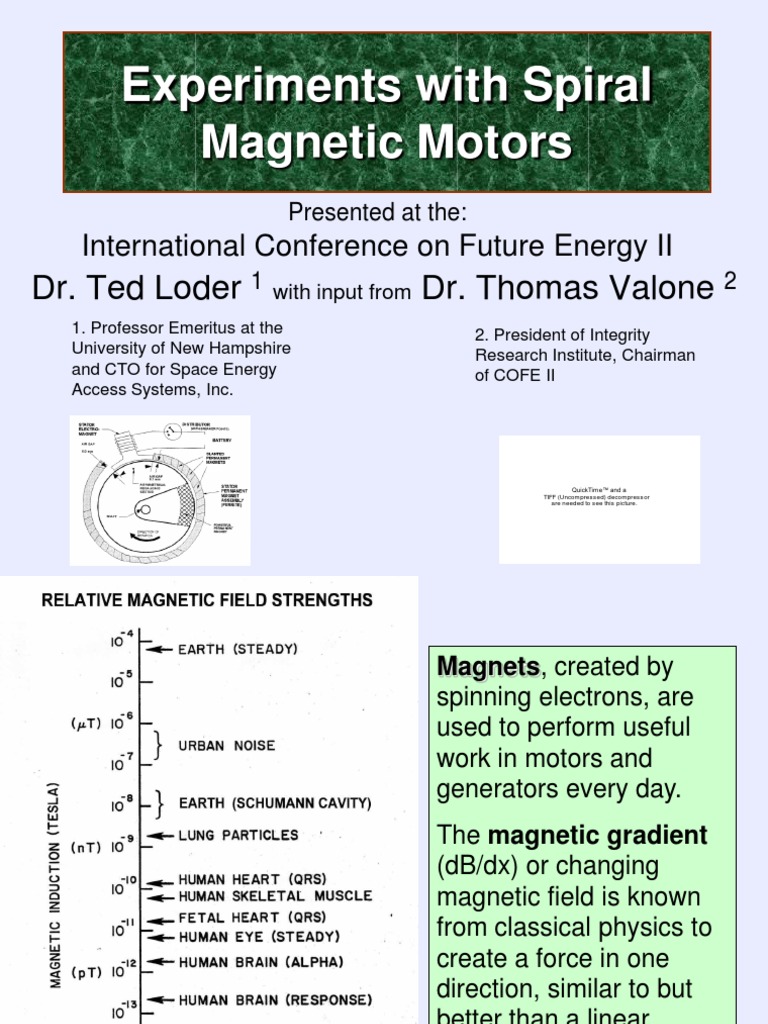 Experiments With Spiral Magnetic Motors: Dr. Ted Loder Dr. Thomas ...