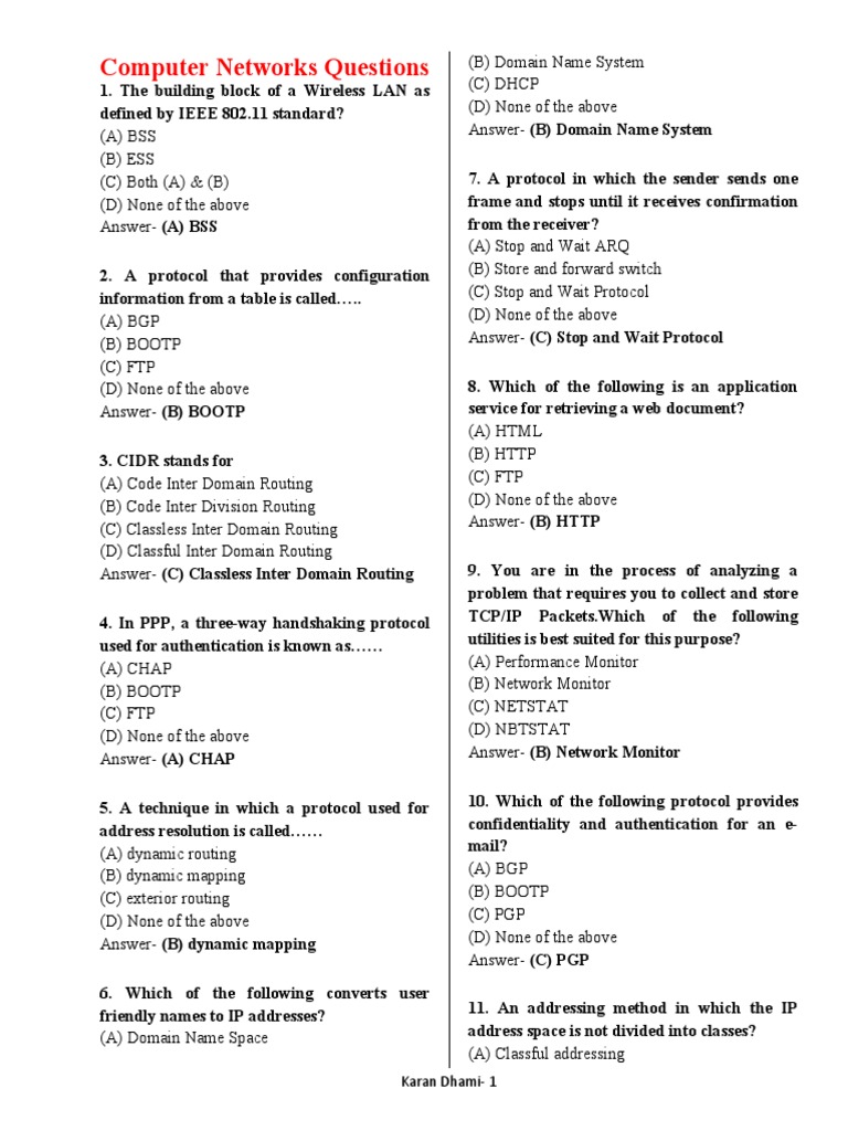Computer Networks Questions: Karan Dhami-1 | PDF | Scheduling (Computing) | Internet Protocol Suite