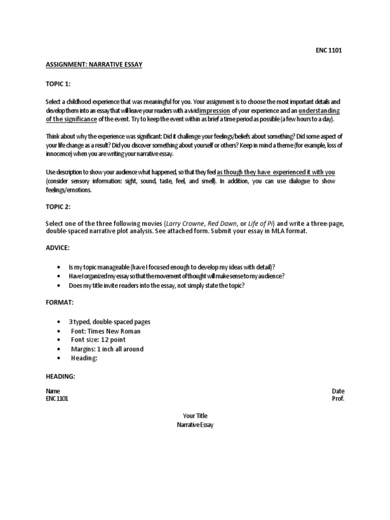 Narrative Essay Assignment | PDF | Language Arts & Discipline