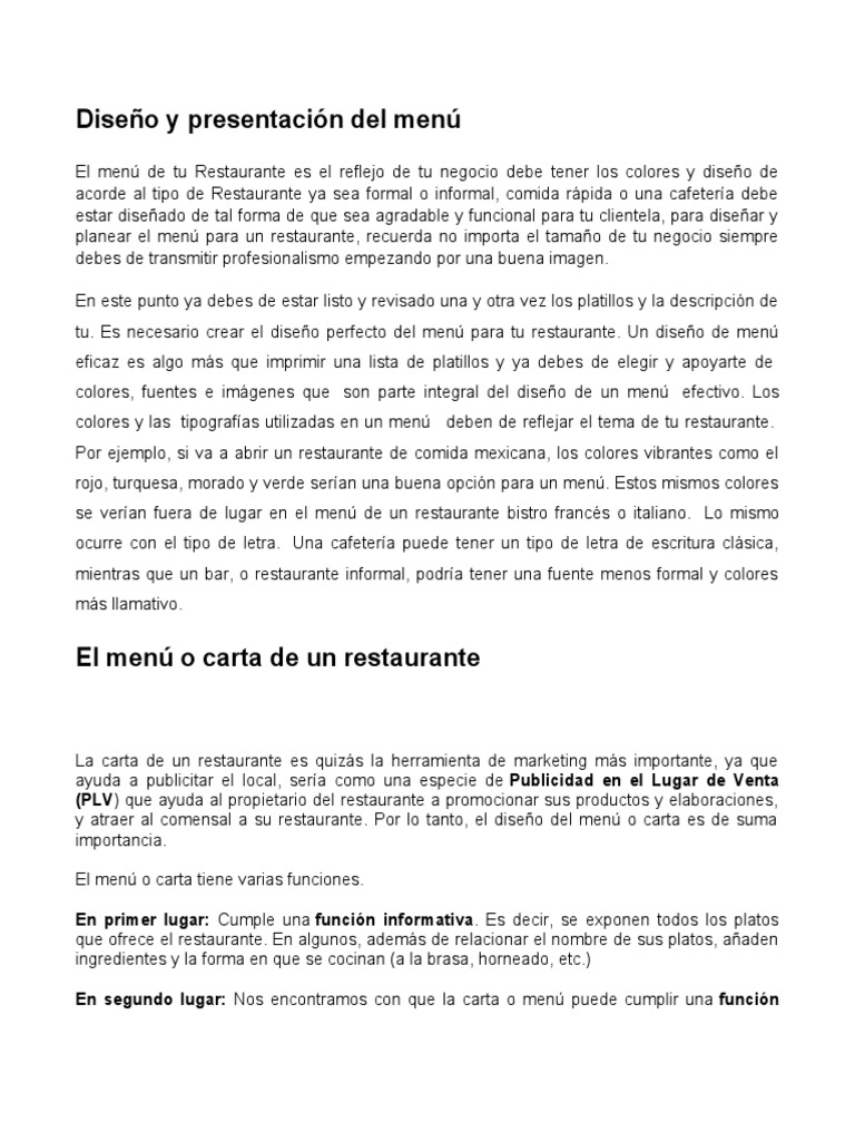 Diseño Efectivo del Menú para Restaurantes | PDF | Restaurante y ...