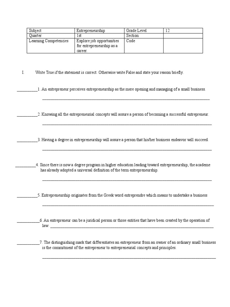 Entrep Activity 1.2 | PDF | Entrepreneurship | Epistemology