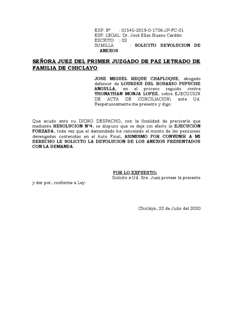 Escrito de Devolucion de Anexos | PDF