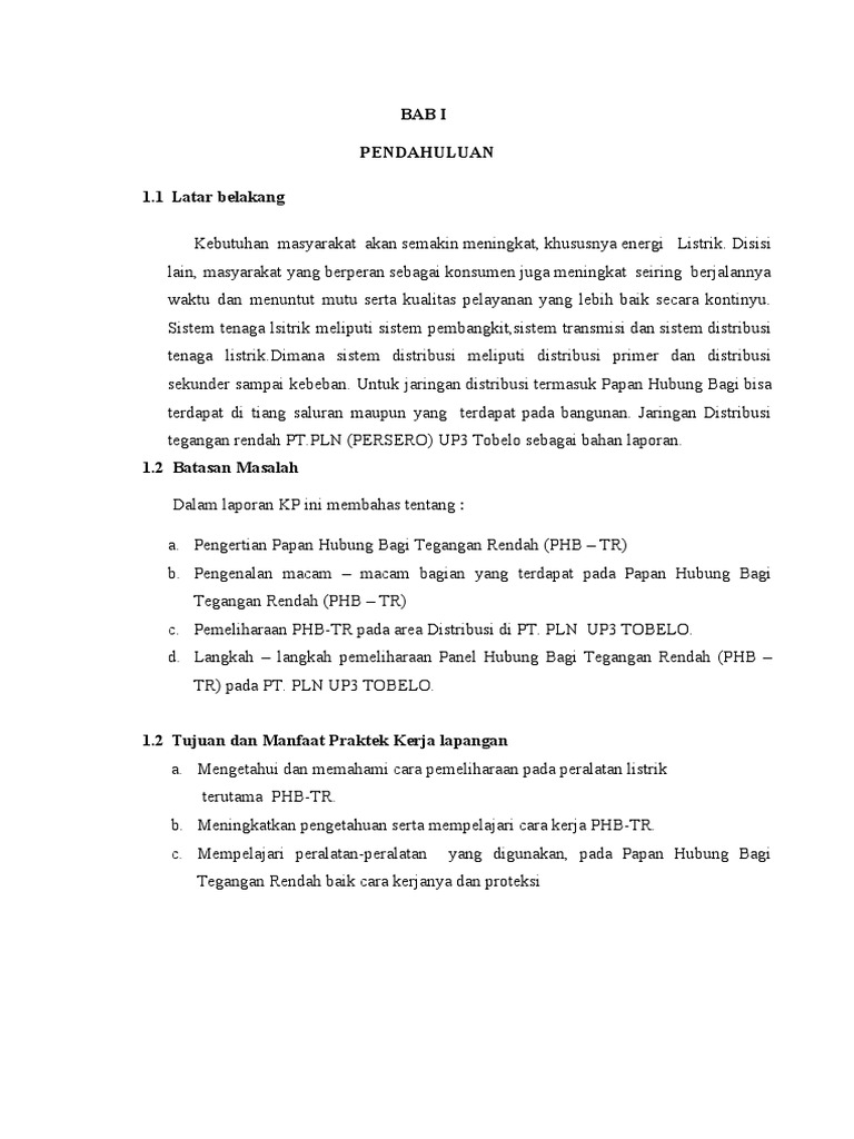 Pemeliharaan PHB-TR di PLN Tobelo | PDF