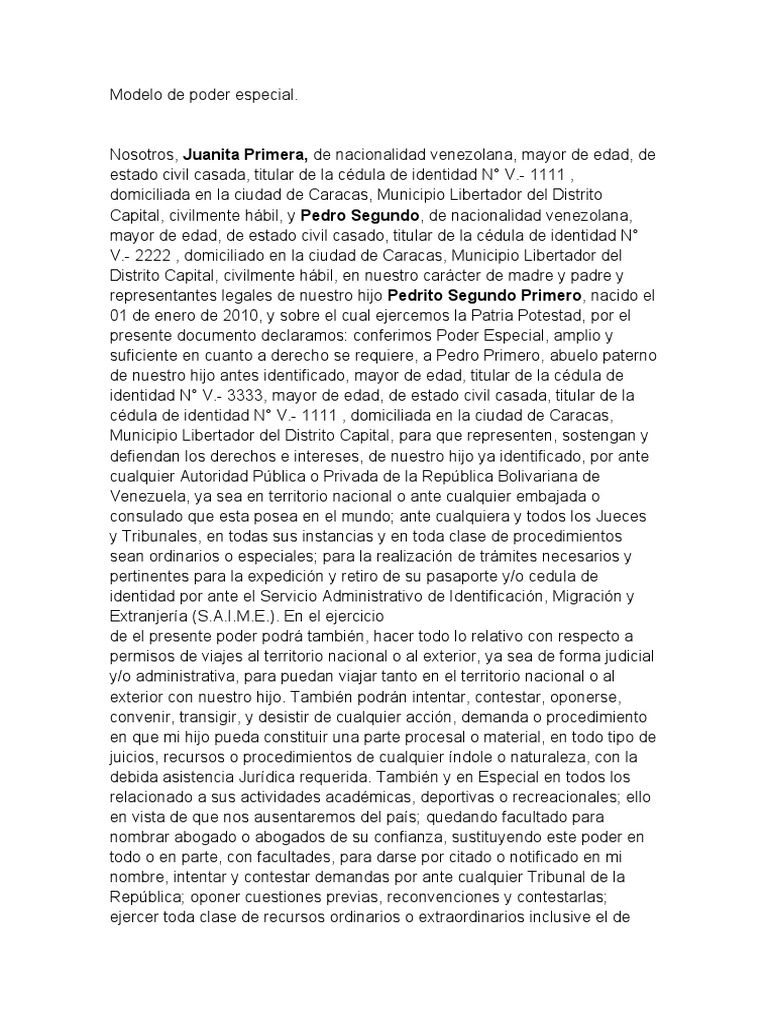 Modelo de Poder Especial Menor de Edad | PDF | Información del gobierno ...