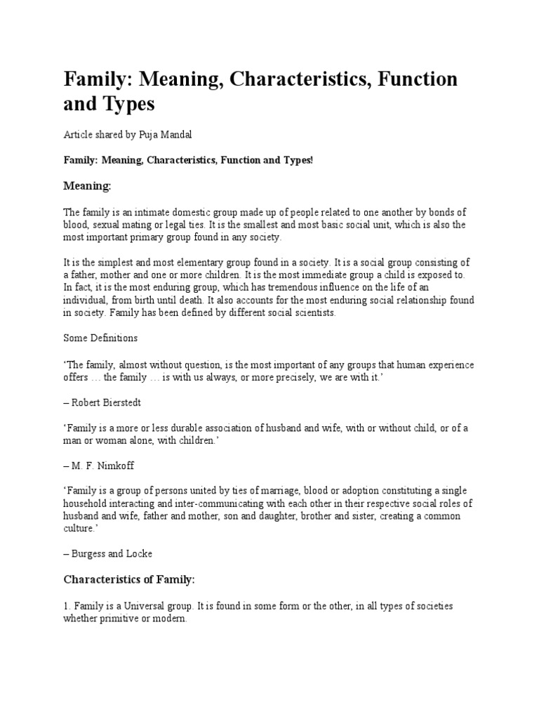 Family Meaning, Types and Nature | PDF | Family | Matriarchy