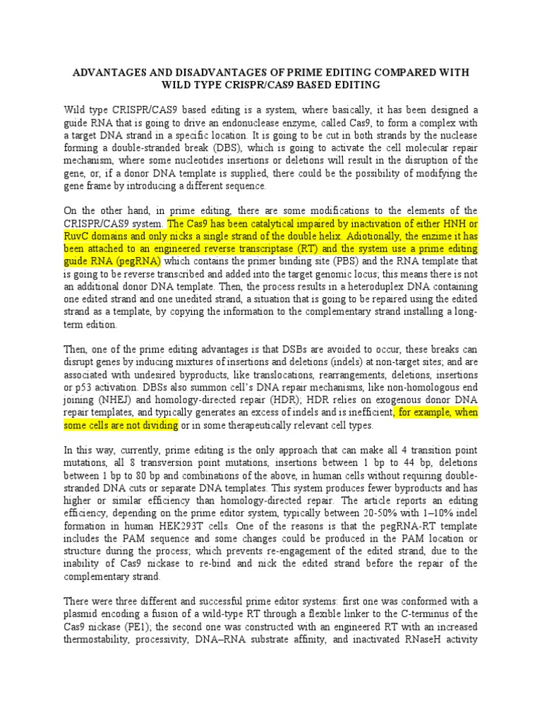 Advantages and Disadvantages of Prime Editing Compared With Wild Type ...