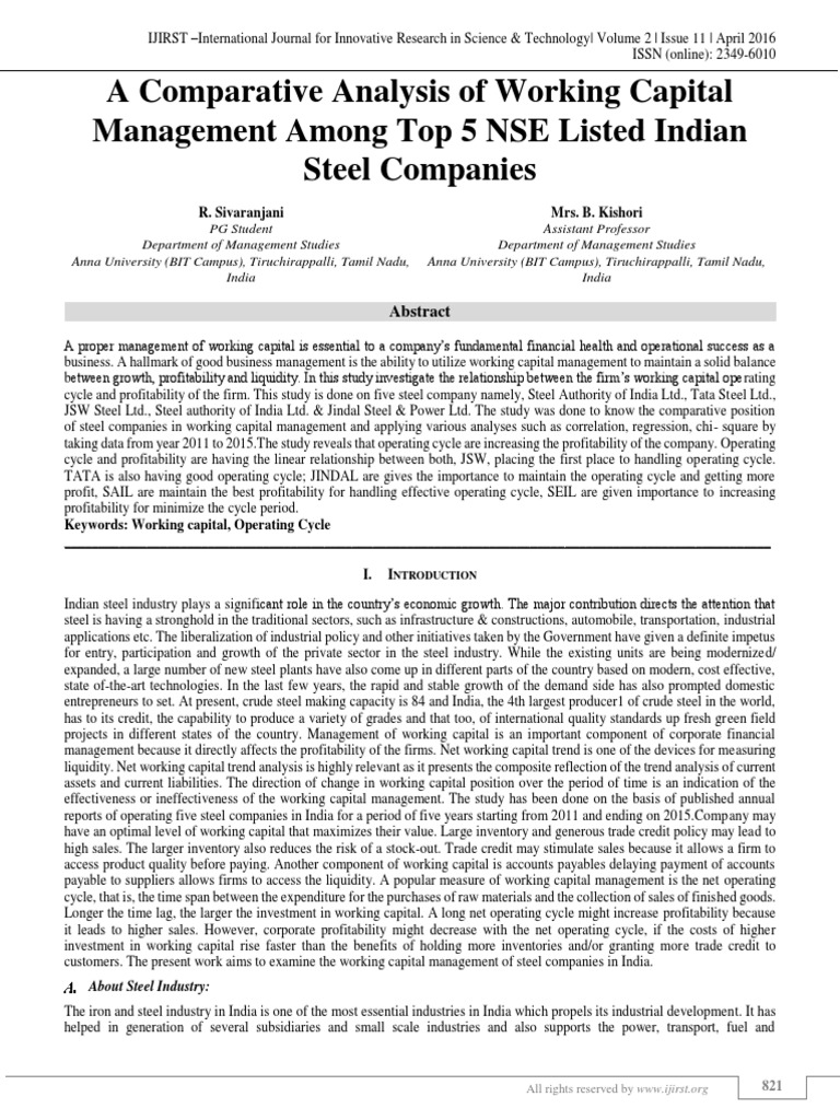 IJIRSTV2I11198-Analysis of WCM in Steel Industry PDF | PDF | Errors And Residuals | Dependent ...