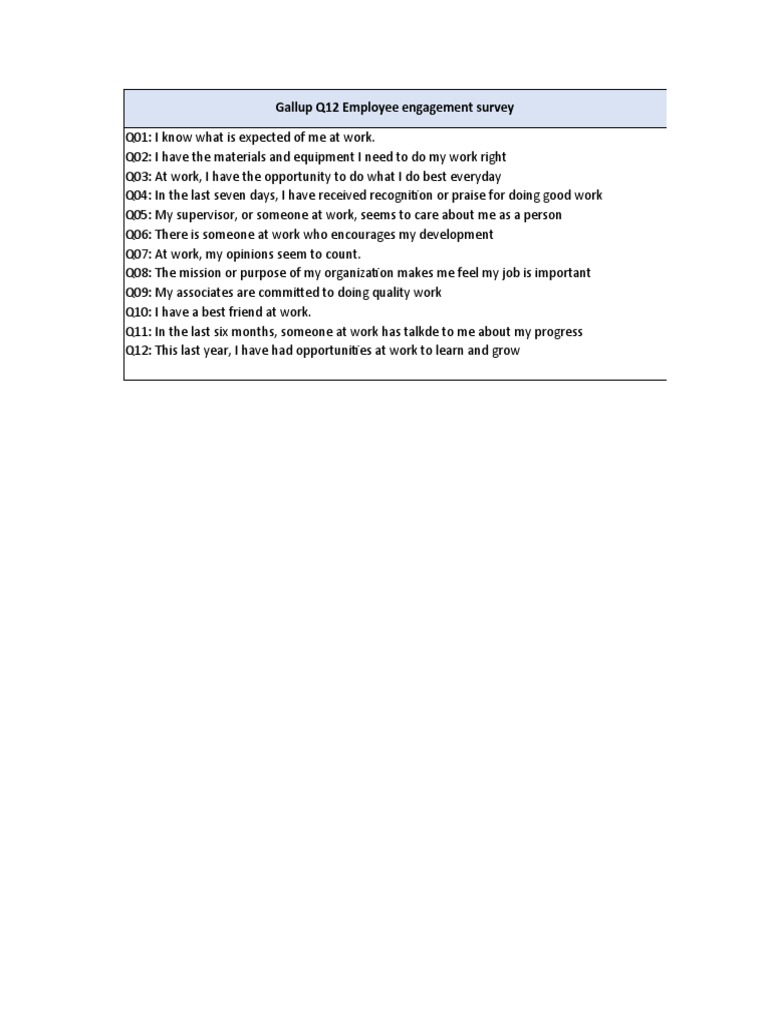 Gallup Q12 Employee Engagement Survey | PDF