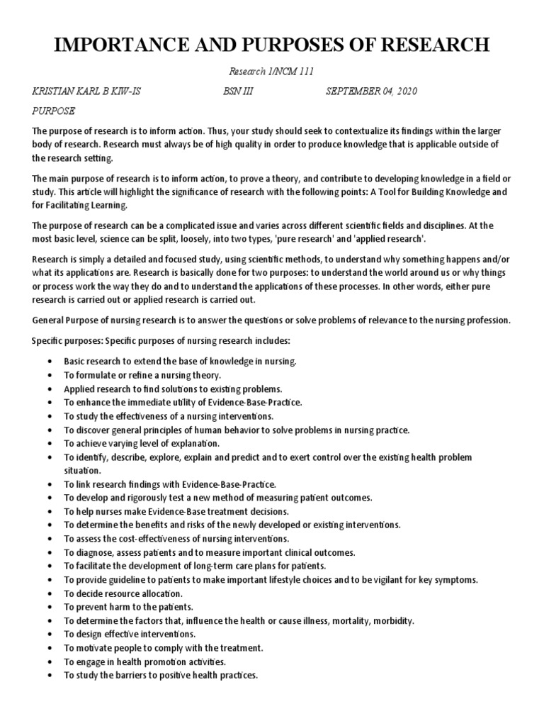 Importance and Purposes of Research | PDF | Nursing | Health Care