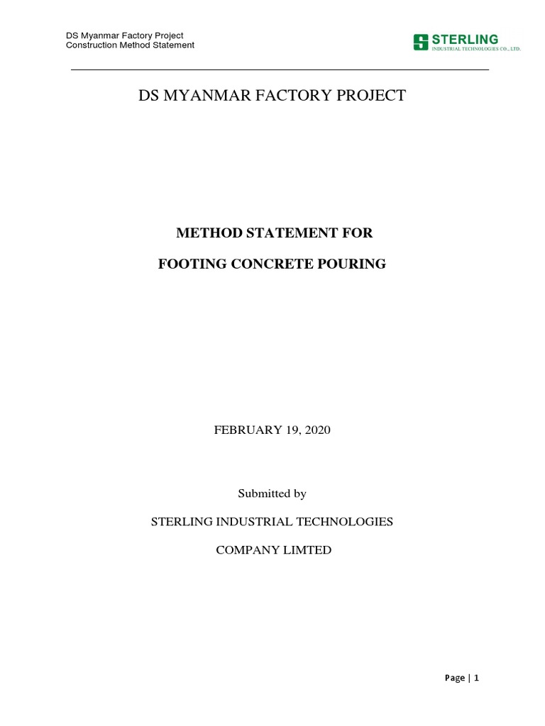 MOS For Footing Concrete Pouring PDF | PDF | Concrete | Structural Engineering