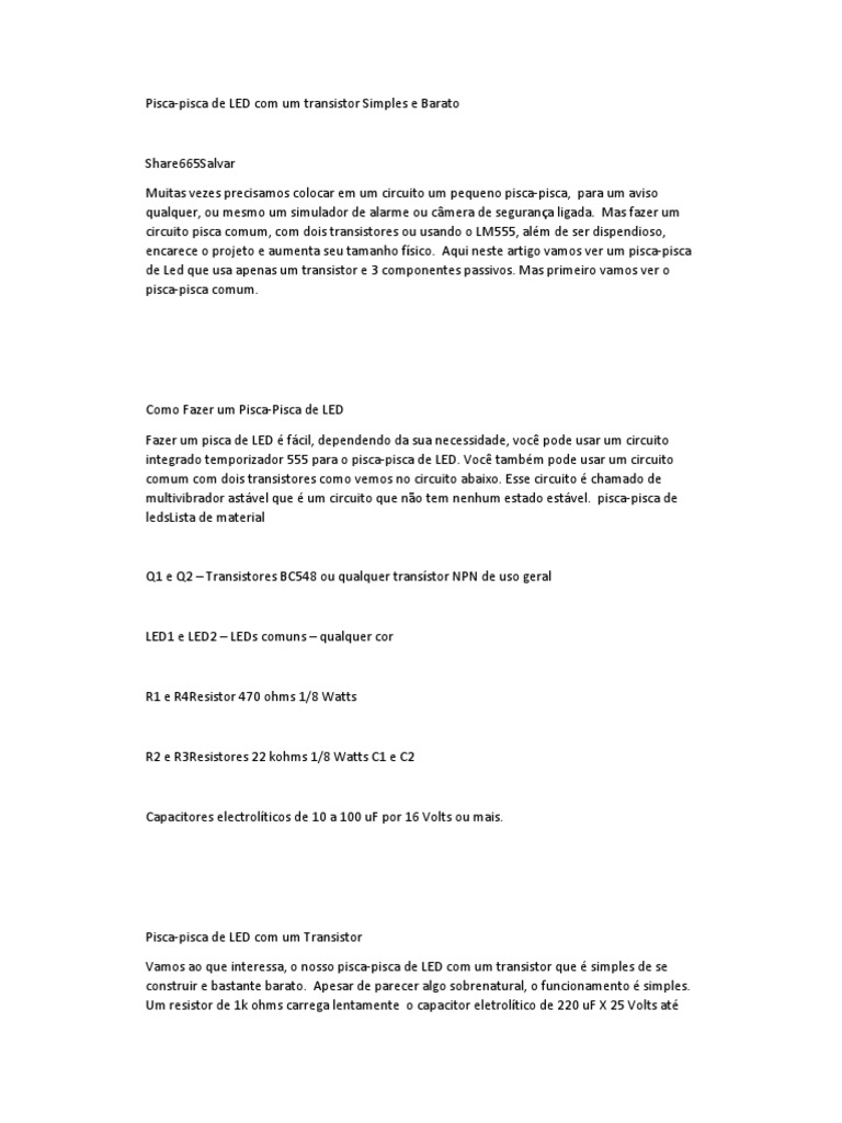 Pisca-pisca LED com Transistor Simples | PDF | Túnel quântico | Diodo ...