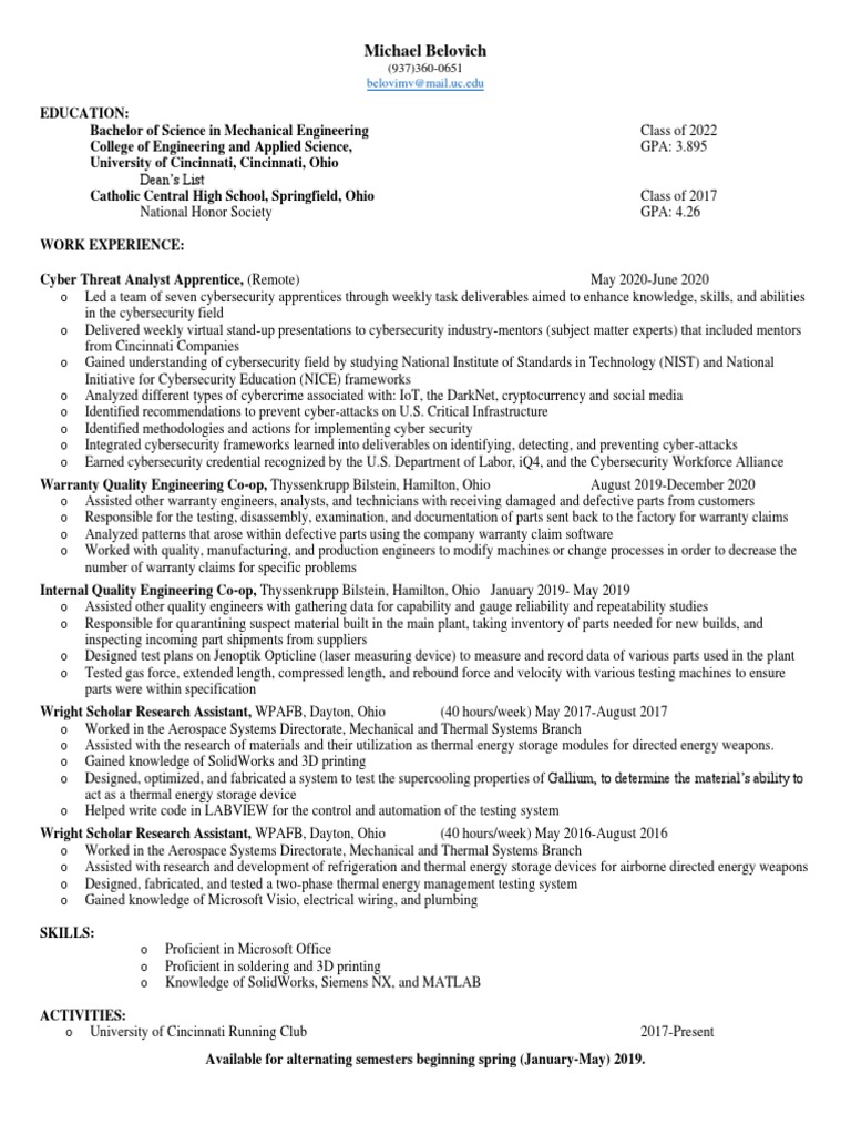 Mechanical Engineer with Cybersecurity Experience | PDF | Computer ...