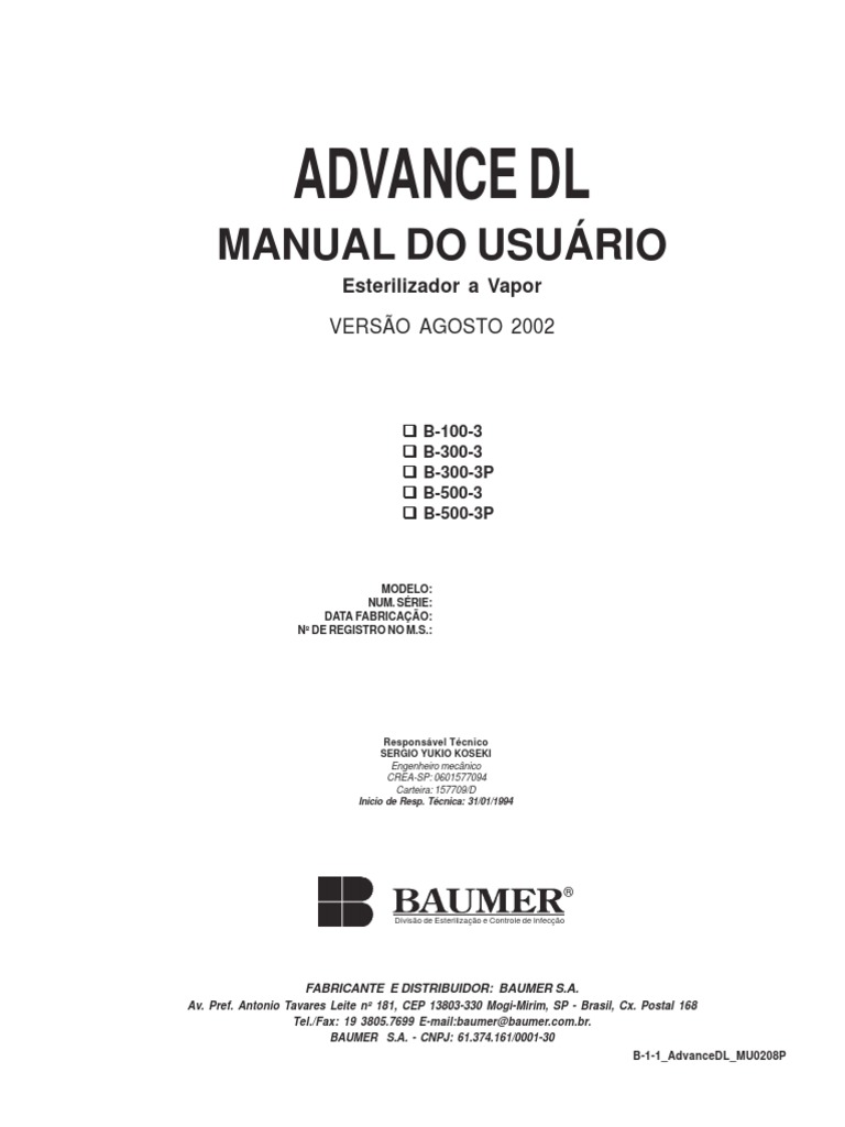 MANUAL BAUMER AdvanceDL PDF | PDF | Esterilização (Microbiologia ... MANUAL BAUMER AdvanceDL PDF | PDF | Esterilização (Microbiologia ...