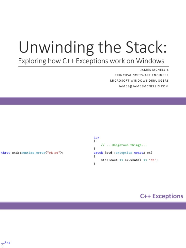 2018 CppCon Unwinding The Stack - Exploring How C++ Exceptions Work On ...
