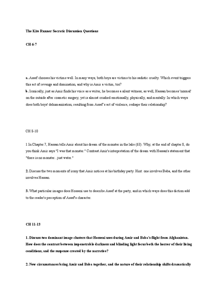 The Kite Runner Socratic Discussion Questions | PDF
