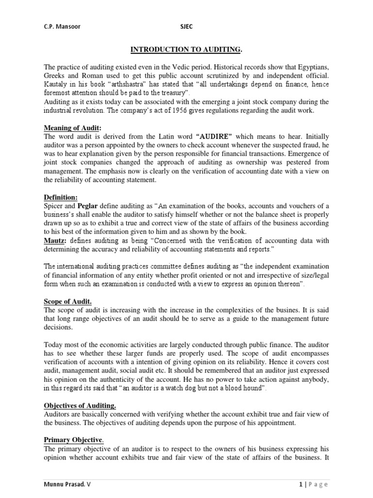 Auditing Notes Explained PDF | Download Free PDF | Internal Control | Audit