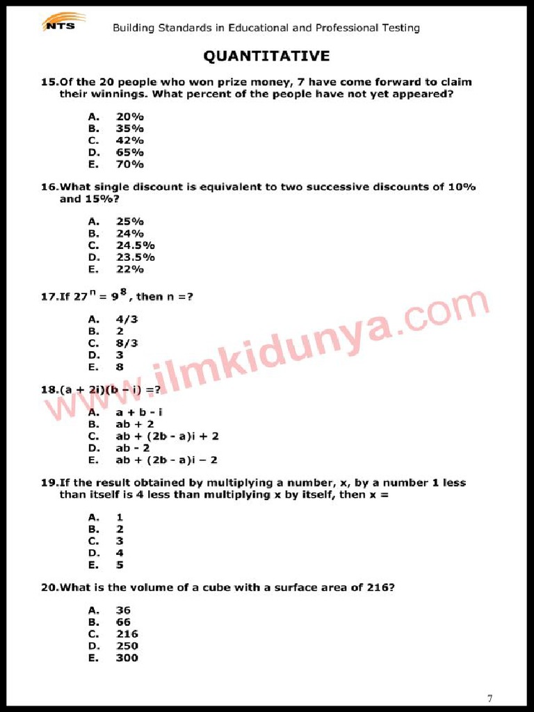 NTS Sample Past Papers Management Trainee MTO Quantitative | PDF