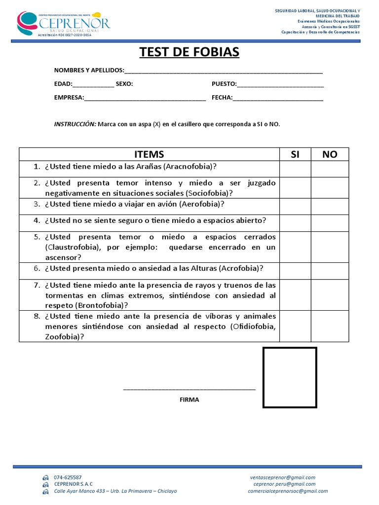 Test de Fobias | PDF | Fobia | Psicología anormal