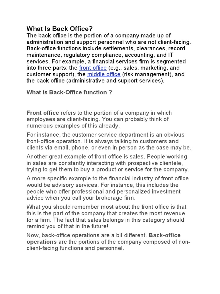 What Is Back-Office Function ? | Download Free PDF | Databases | Sales