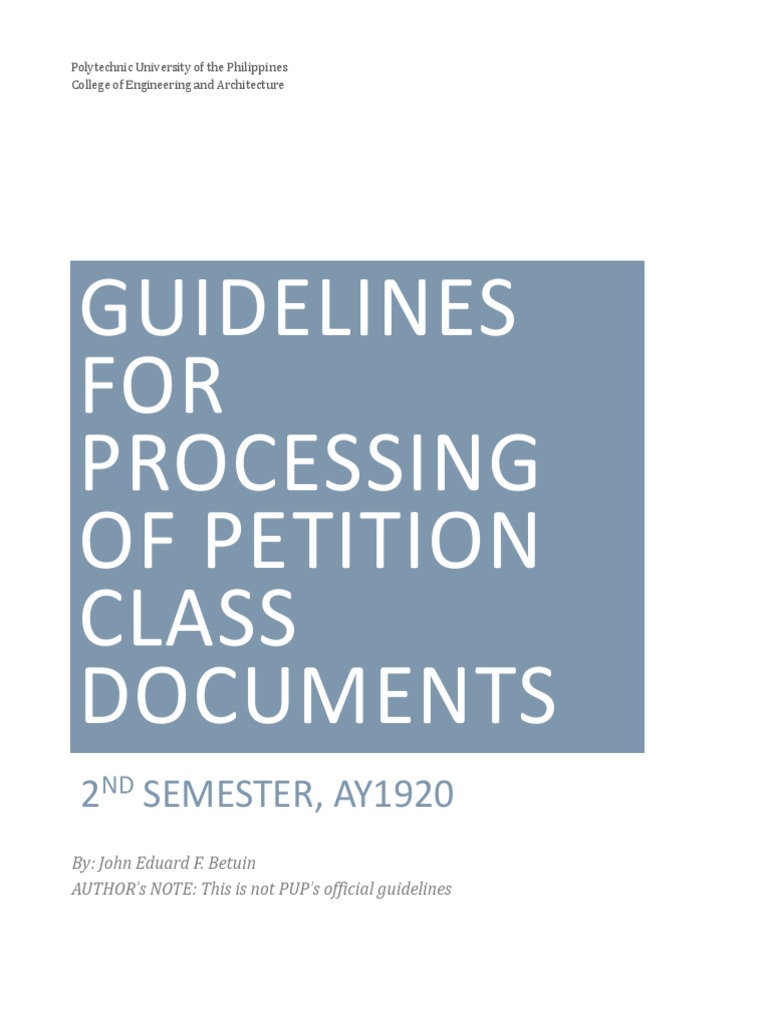 Guidelines FOR Processing of Petition Class Documents: 2 Semester ...