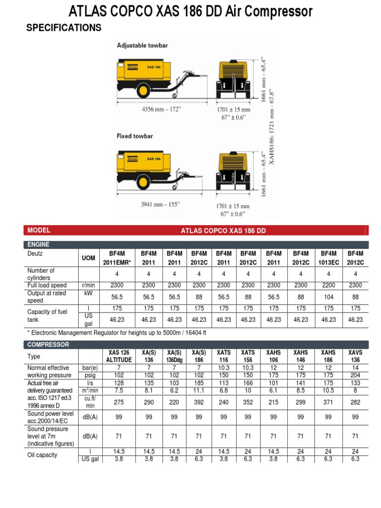 ATLAS COPCO XAS 186 DD Air Compressor: Specifications | PDF | Manufactured Goods | Machines