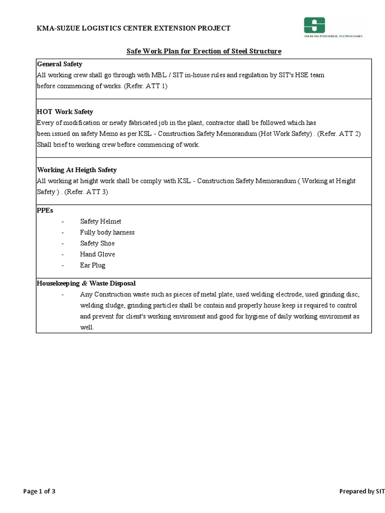 Safe Work Plan For Erection of Steel Structure | PDF | Scaffolding ...