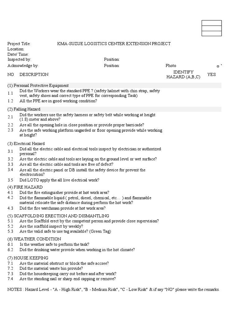 Daily Safety Inspection Checklists | PDF | Personal Protective ...