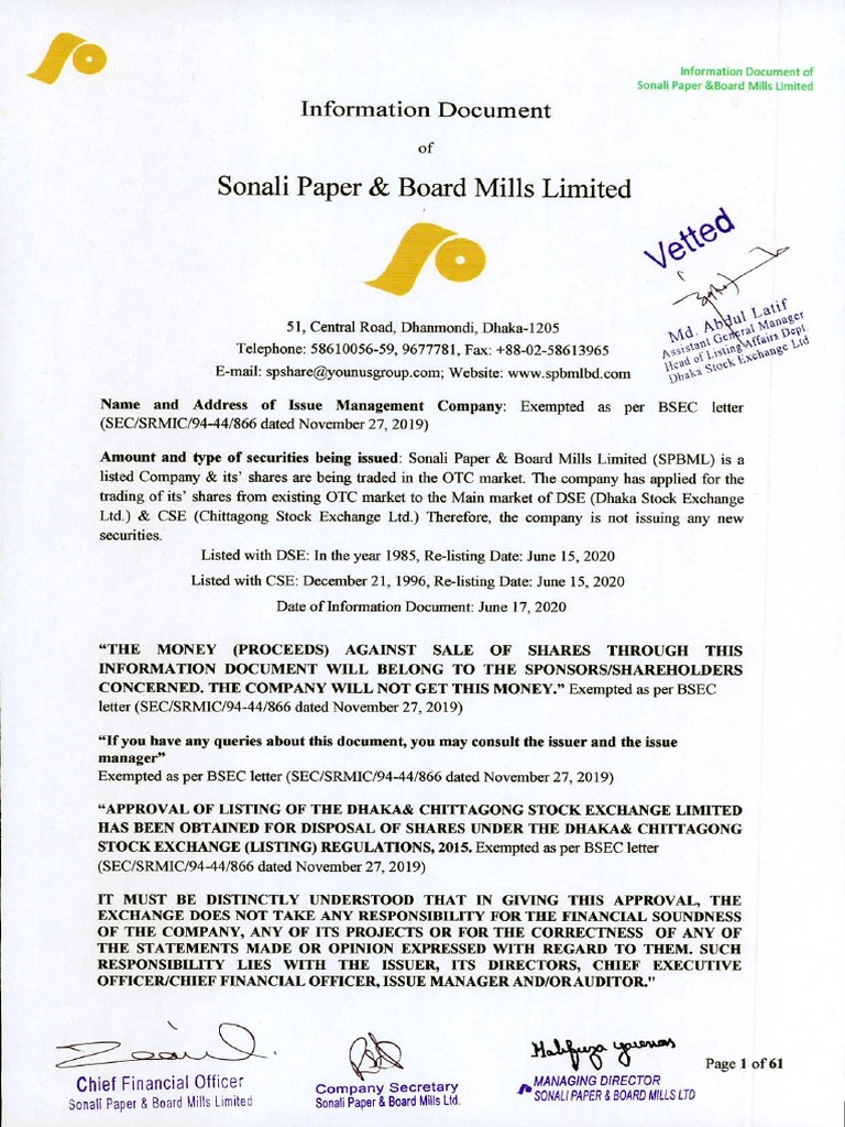Sonali Paper & Board Mills Limited - 30.06.2020 PDF | PDF | Securities ...