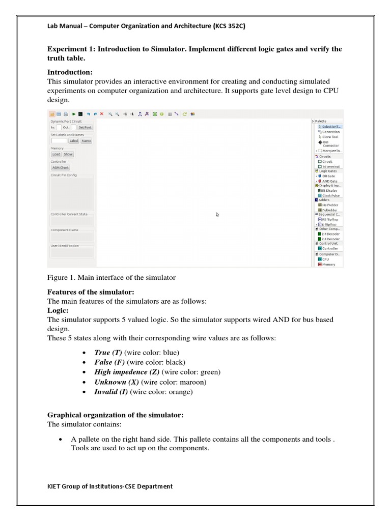 COA Lab Manual Experiment 1 PDF | Download Free PDF | Logic Gate ...