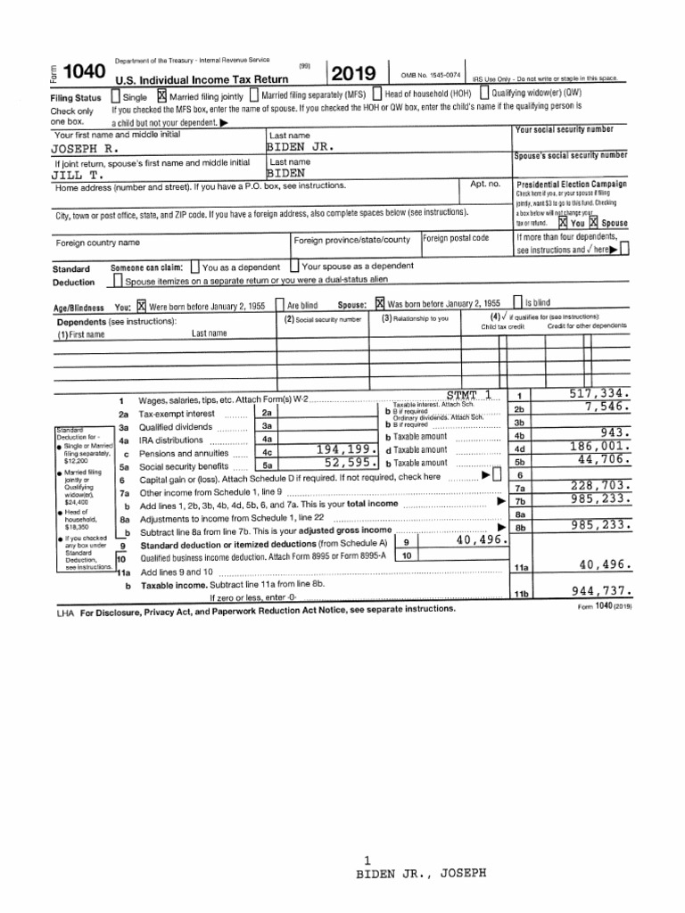 Joe Biden's 2019 Tax Return | PDF