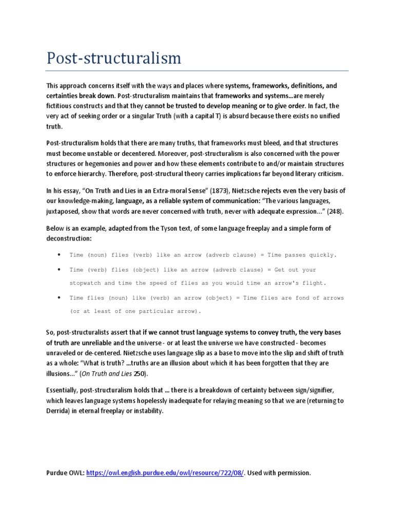 Post-Structuralism: Certainties Break Down. Post-Structuralism ...