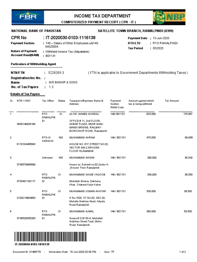 CPR May 2020 | PDF | Withholding Tax | Payments