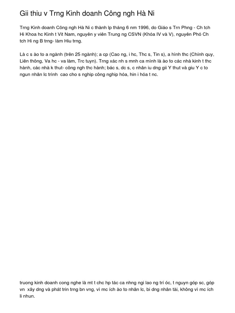 Gi?i Thi?u V? TR??NG Kinh Doanh C?NG NGH? H? N?ikjfae PDF | PDF