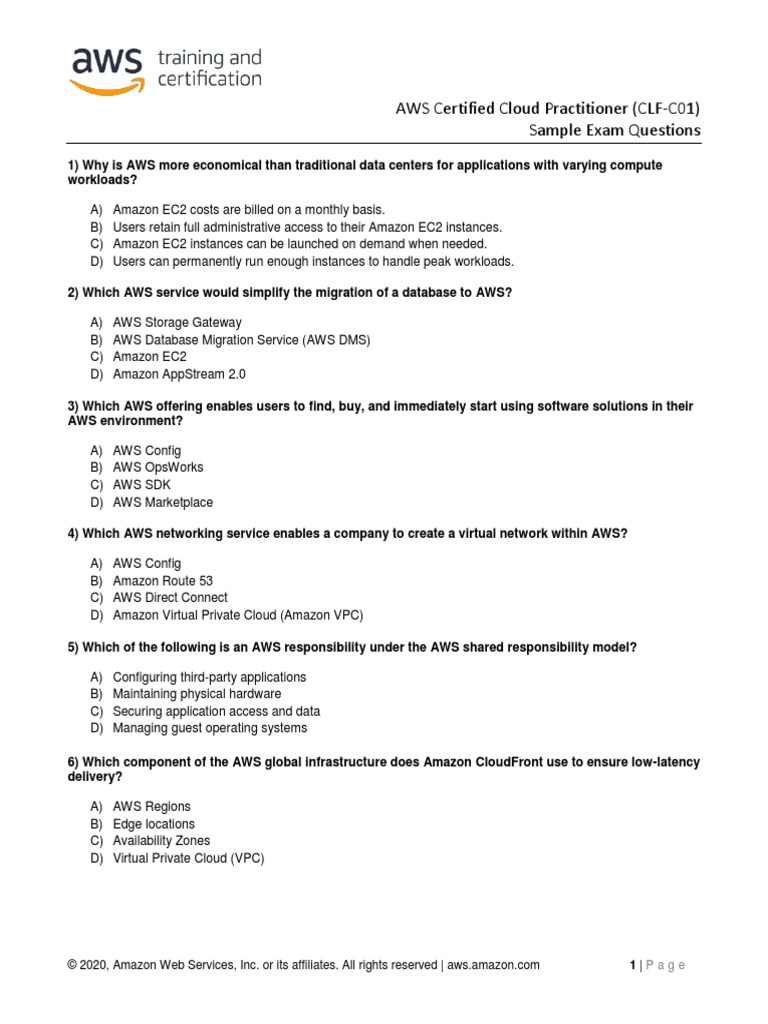 AWS Certified Cloud Practitioner - Sample Question PDF | PDF | Business ...