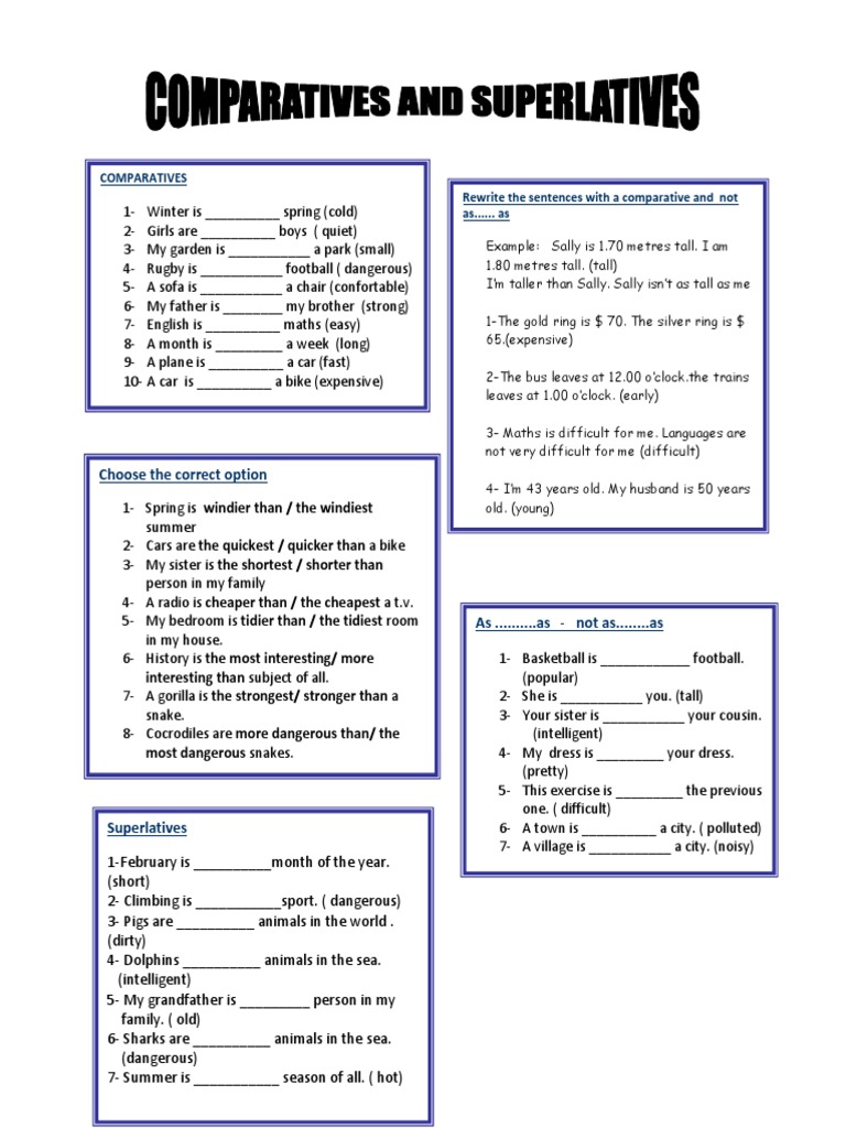 Comparatives Rewrite The Sentences With A Comparative and Not As ...