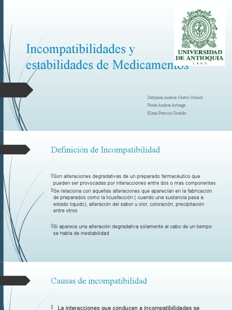 Incompatibilidades y Estabilidades en Medicamentos | PDF | Medicamentos ...