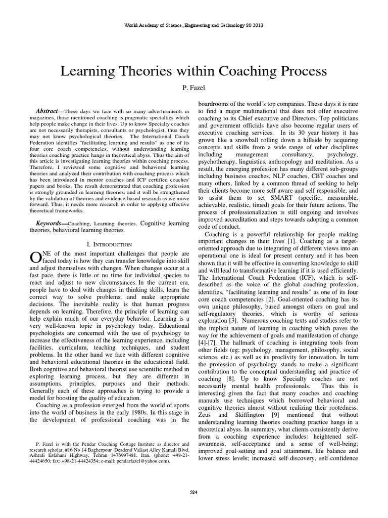 Learning Theories Within Coaching: An Analysis of the Application of ...