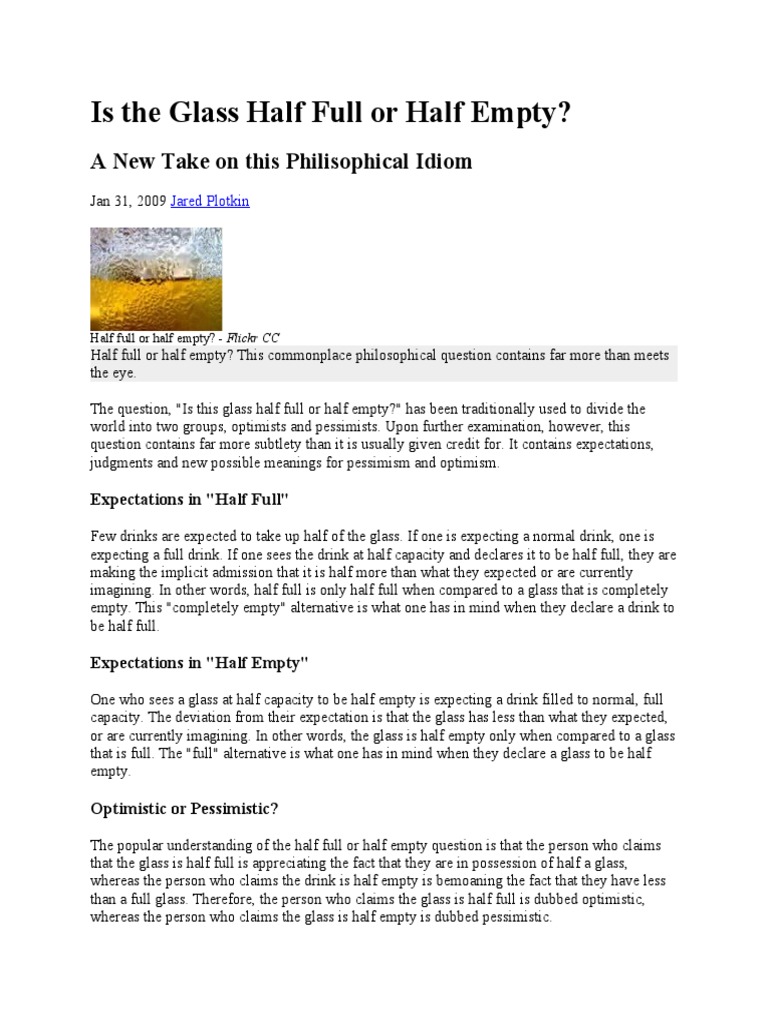 Is The Glass Half Full or Half Empty | PDF | Optimism | Pessimism