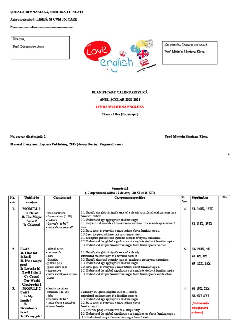Planificare Anuala Engleza III-2020 | PDF | Syntax | Cognitive Science